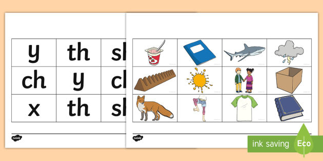 Phonics y, x, ch, sh, th Barrier Game