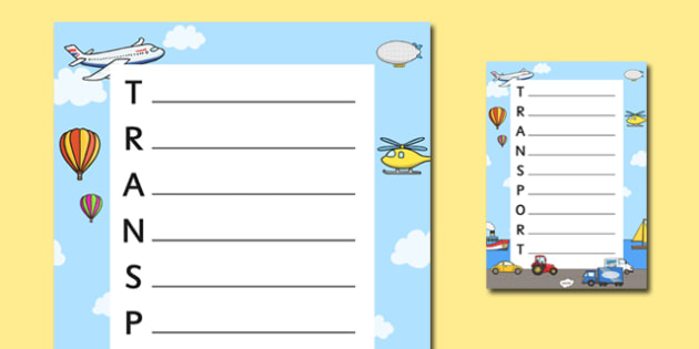 Transport Themed Acrostic Poem Template (teacher made)