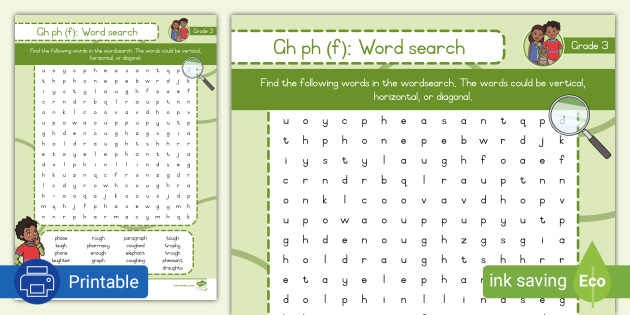 Grade 3 Phonics: gh ph (f): Wordsearch (teacher made)