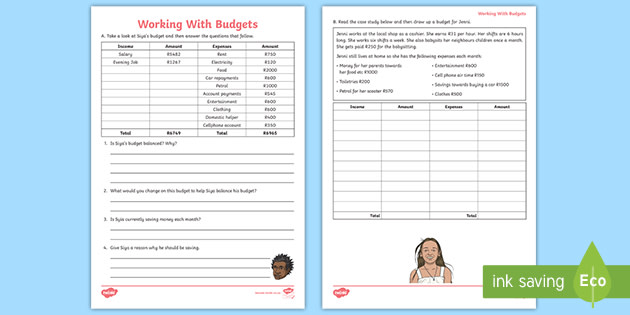 Working With Budgets Worksheet