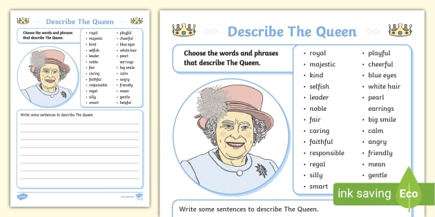 Describe The Queen Writing Activity (teacher made)