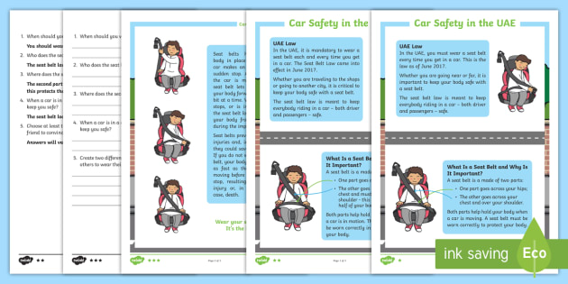 Car Safety in the UAE Differentiated Reading Comprehension Activity