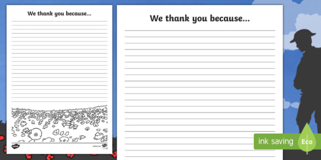 Remembrance Day 'We thank you because...' Writing Template