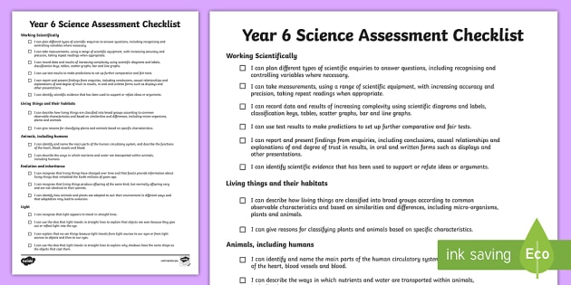 2014 National Curriculum Year 6 Science Assessment Individual Checklist 2014 National Curriculum Year 6 Science Assessment Individual Checklist
