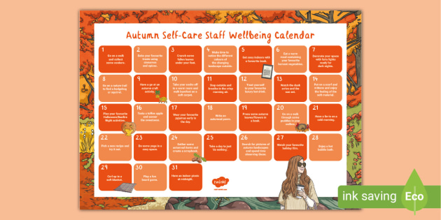 Autumn Self-Care Staff Wellbeing Calendar | Twinkl