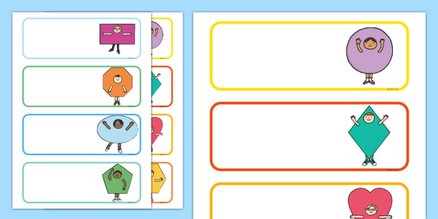 2D Shape Characters Group Tray Labels (Teacher-Made)