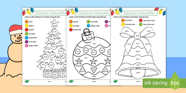 Christmas Colour by Numbers Maths Activity Indonesian