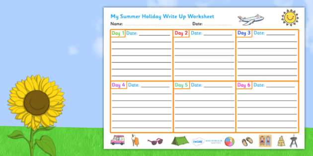 Summer Holiday Write Up Worksheet - seasons, weather, vacation
