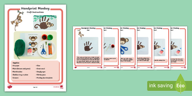 Handprint Monkey Craft Instructions - Early Years/Primary