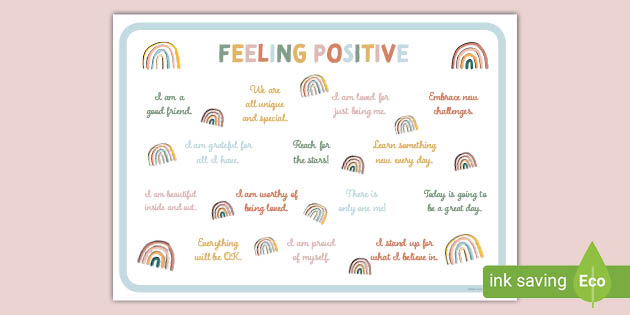 Muted Rainbow-Themed Feeling Positive Classroom Poster