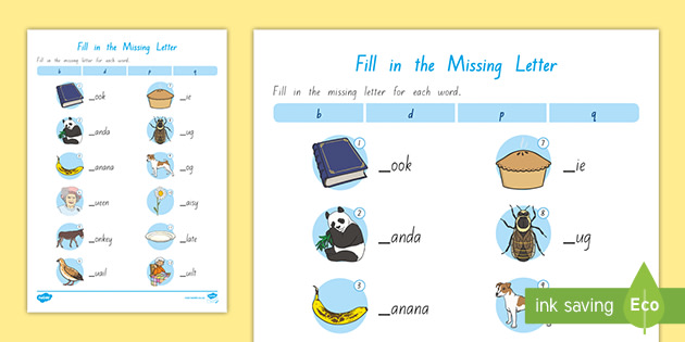 Fill in the Missing Letters Worksheet (teacher made)