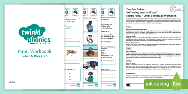 'wa’ saying /wo/ and ‘qua’ saying /quo/ Level 6 Week 26 Phonics