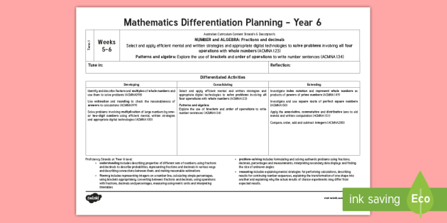 Year 6 Number Mathematics Differentiated Plan