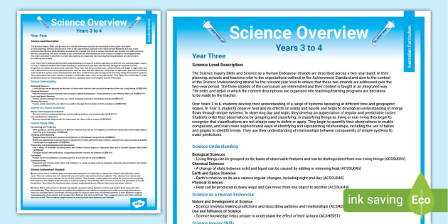 FREE! - Australian Curriculum Year 3-4 Overview Science - australia
