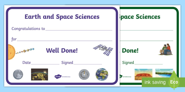 Year 3-4 Earth and Space Sciences Certificates