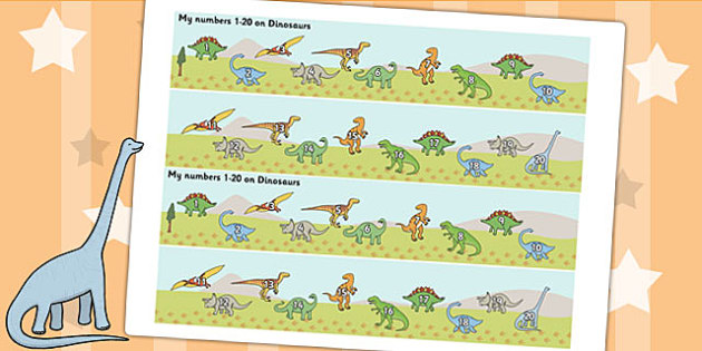 1-20 on Dinosaurs Number Strips - Maths, Math, number track