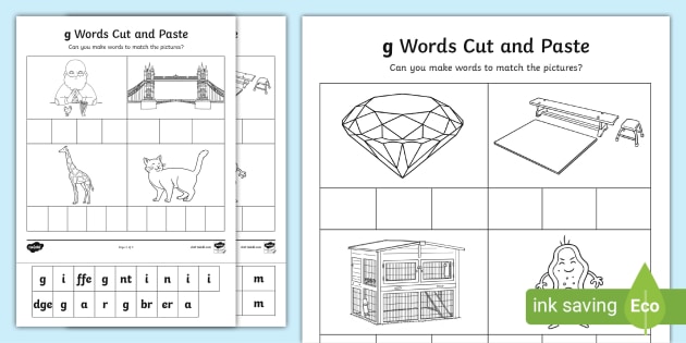 'g' Sound Cut and Stick Worksheet