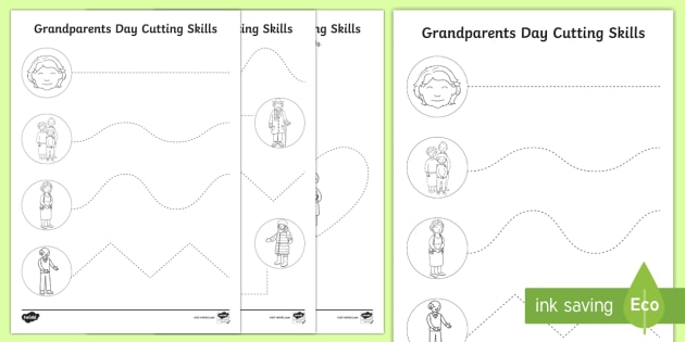 Grandparents Day Differentiated Cutting Skills Worksheet / Worksheet