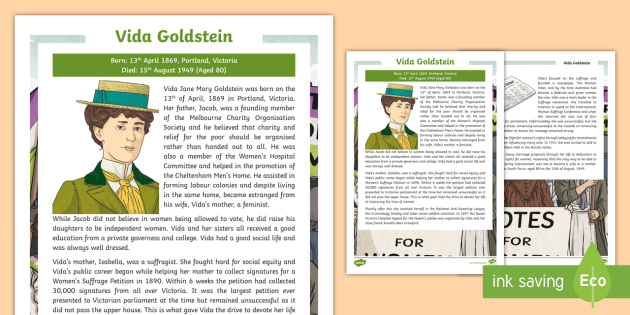 Vida Goldstein Fact File (teacher made)