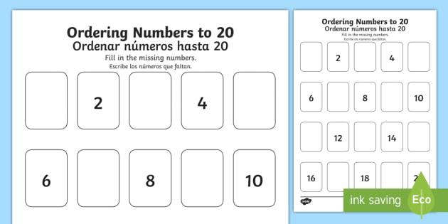 Missing Numbers to 20 Activity English/Spanish