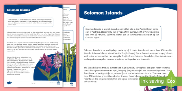 Australia's Neighbours Solomon Islands Fact File - Year 3