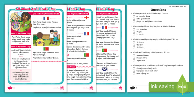 * NEW * KS1 April Fools' Day Differentiated Reading Comprehension