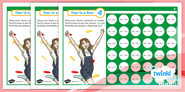 Addition and Subtraction Four-in-a-Row Differentiated Worksheet ...
