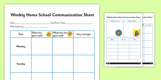 Weekly Home School Communication Sheet Secondary