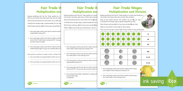 Fair Trade Wage Multiplication Differentiated Worksheets-Scottish