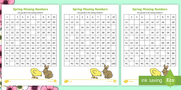 Spring-Themed Missing Numbers Number Square (teacher made) Spring-Themed Missing Numbers Number Square (teacher made)
