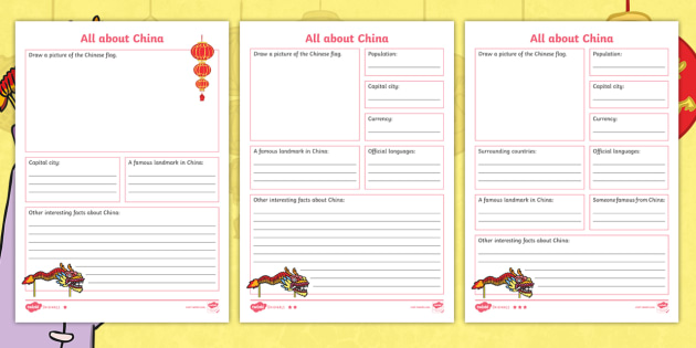 KS1 All About China Fact File Non-Fiction Writing Frames
