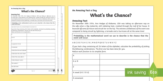Whats The Chance? Worksheet / Worksheet (teacher made)