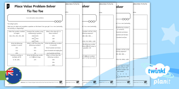 Number and Place Value Problem Solver Tic-Tac-Toe Home Learning