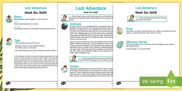 Lent Adventure Week Six "Refill" Bible Teaching Plan