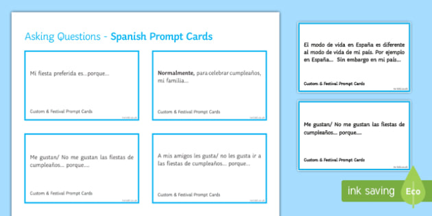 General Conversation Customs & Festivals Spanish Question Prompt Cards