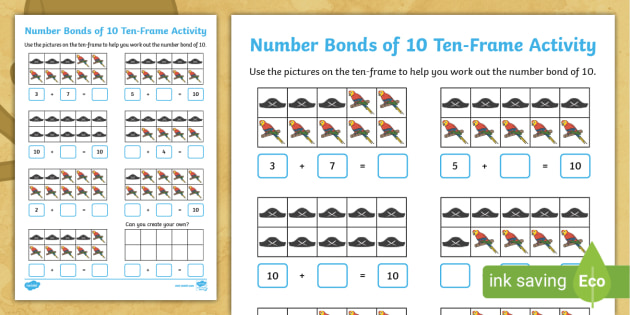 👉 Number Bonds to 10 Pirate-Themed Ten-Frame Activity