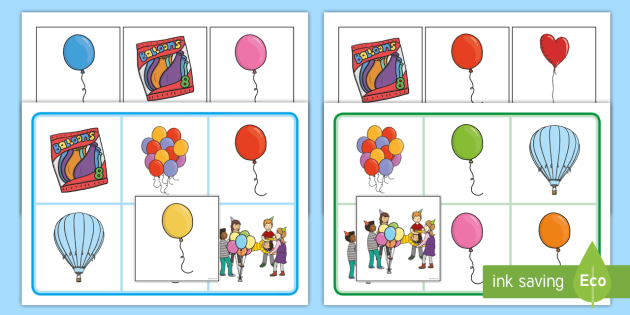 Balloons Matching Cards and Boards Game (teacher made)