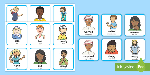 Feelings and Emotions Cards English/Portuguese