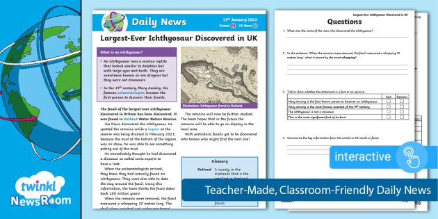 News for Kids: Largest-Ever Ichthyosaur Discovered in Britain