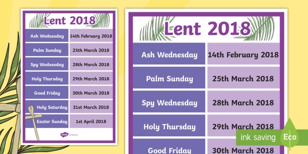Dates in Lent Display Poster - Lent, Easter, dates, Christian