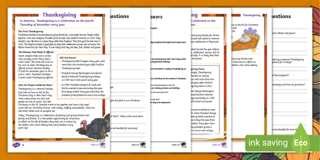 Thanksgiving Reading Worksheets