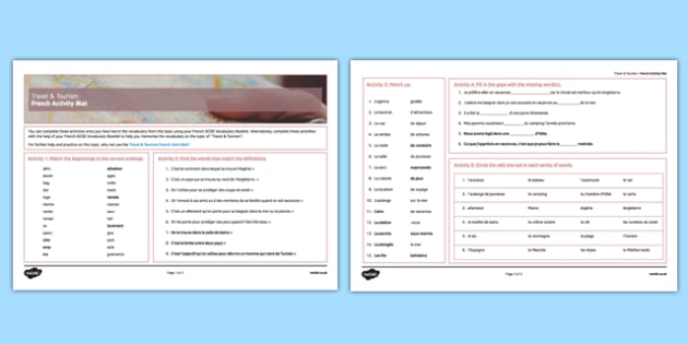 Travel and Tourism French Activity Mat (teacher made)