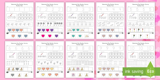 Valentine's Day Numbers 1-10 Math Activity Pack - Twinkl