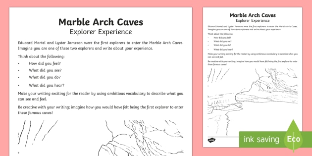 Marble Arch Caves Explorer Writing Worksheet / Worksheet