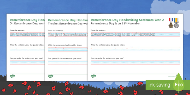 Remembrance Day Year 2 Handwriting Worksheet (teacher made)