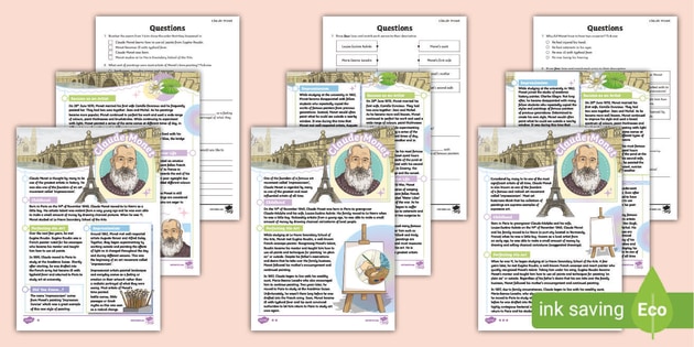 UKS2 Monet Differentiated Reading Comprehension Activity