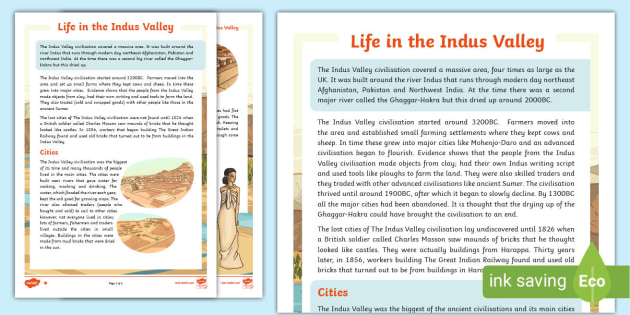 Life in the Indus Valley Differentiated Reading Comprehension Activity