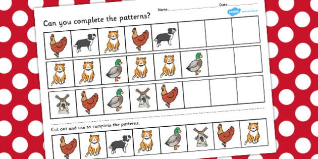 FREE! - The Little Red Hen Complete the pattern worksheets