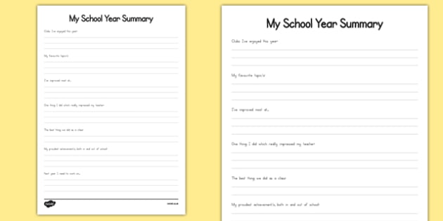 My School Year Summary Worksheet / Activity Sheet - usa, america, my school