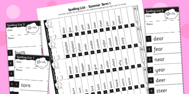 Home Educators Spelling Lists Year 1 Summer 1 (teacher made)